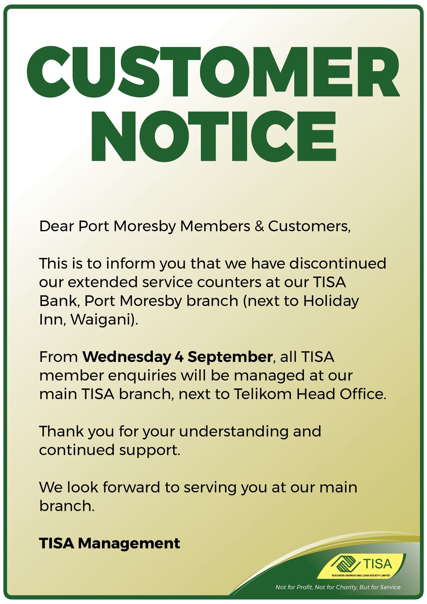 Customer Discontinued Notice